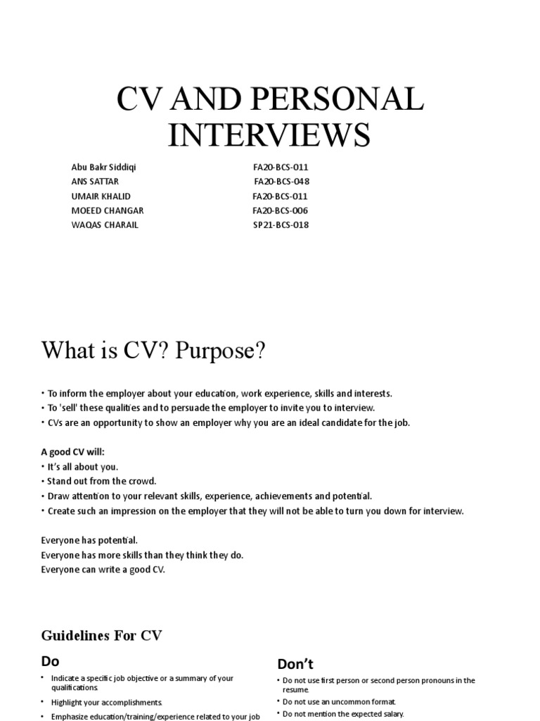 CV and Personal Interviews | PDF | Résumé | Job Interview