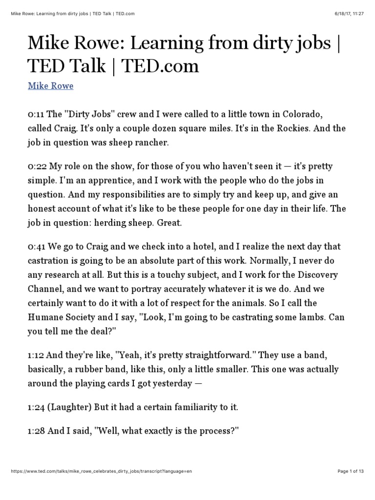 Mike Rowe Learning From Dirty Jobs TED Talk | PDF