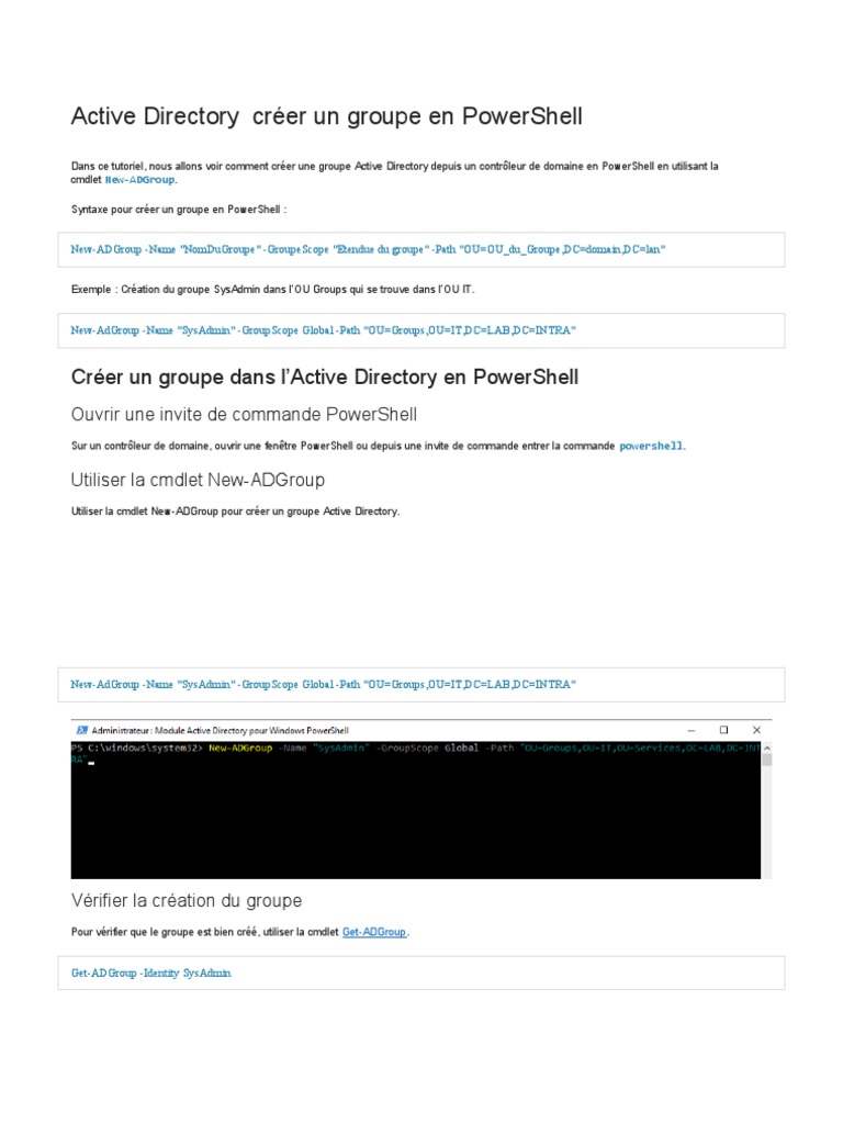 Active Directory Créer Un Groupe en PowerShell - Copie | PDF | Active Directory | Informatique