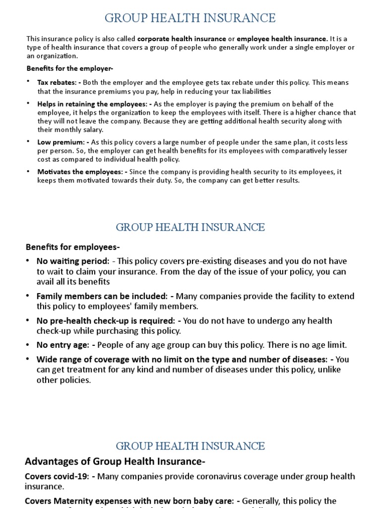 Group Health Insurance Overview | PDF | Insurance | Employment