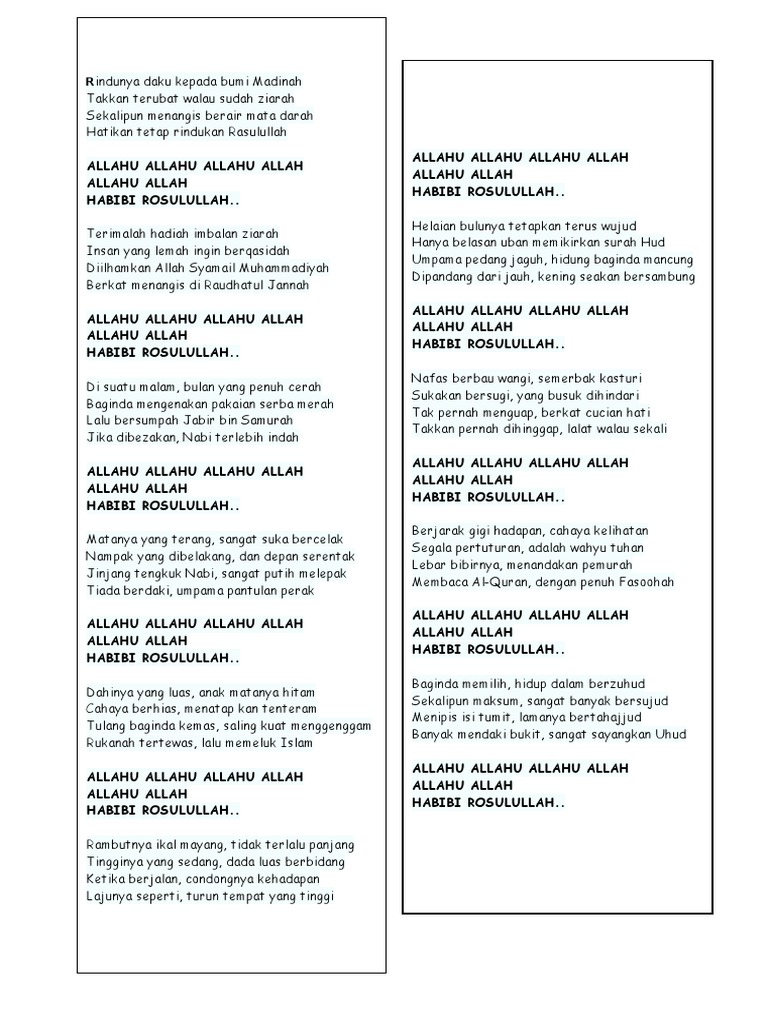 Lirik Lagu Rindu Madinah | PDF