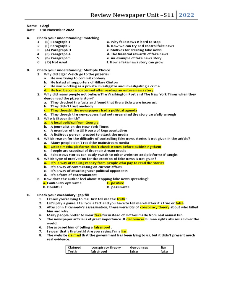 Newspaper Unit Review Sem1 | PDF | News | Truth