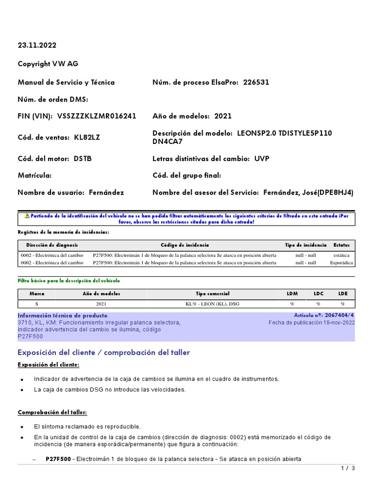 Seat Leon 2020 - 0002 - Electrónica Del Cambio P27F500 | PDF