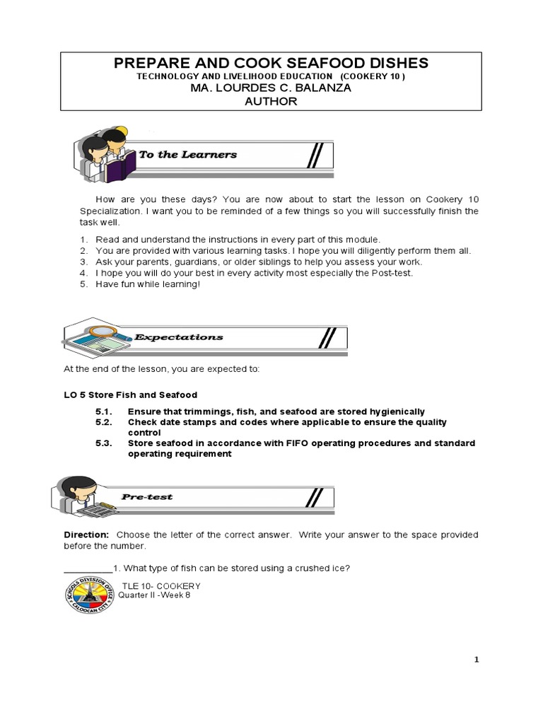 10 TLE COOKERY Quarter 2 Week 8 | PDF | Refrigerator | Seafood