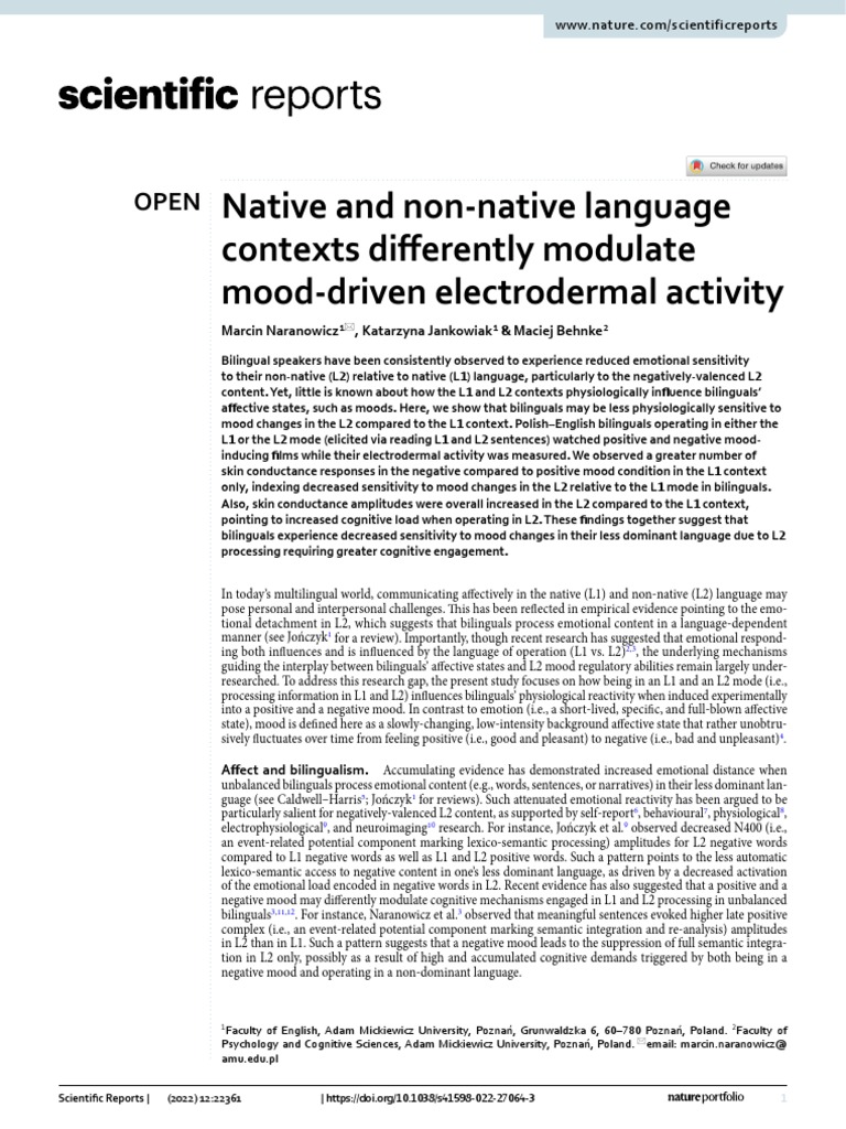 Native and Non-Native Language Contexts Differently Modulate Mood ...