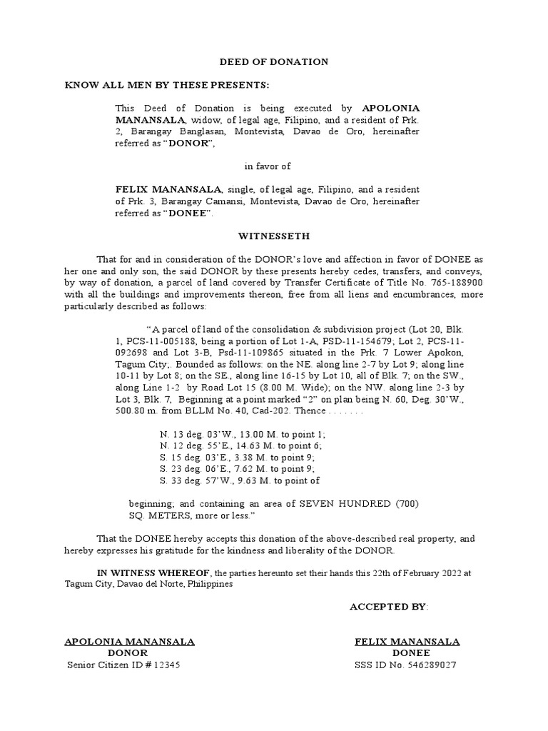 7 - Deed of Donation | PDF | Property Law | Common Law