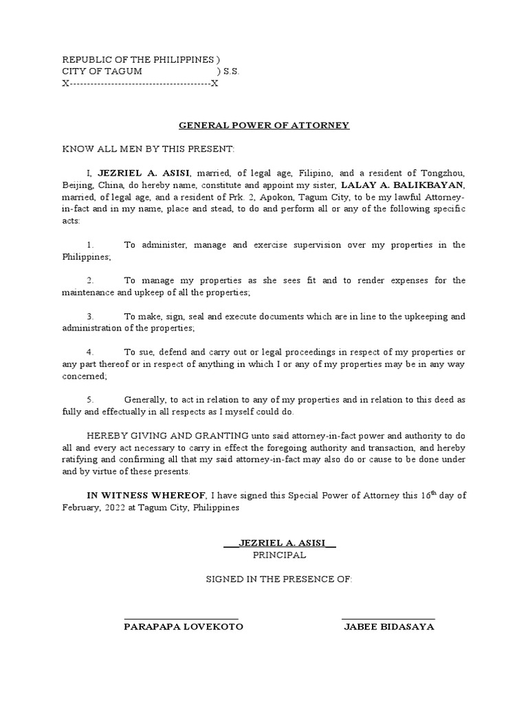 General Power of Attorney | PDF | Power Of Attorney | Notary Public