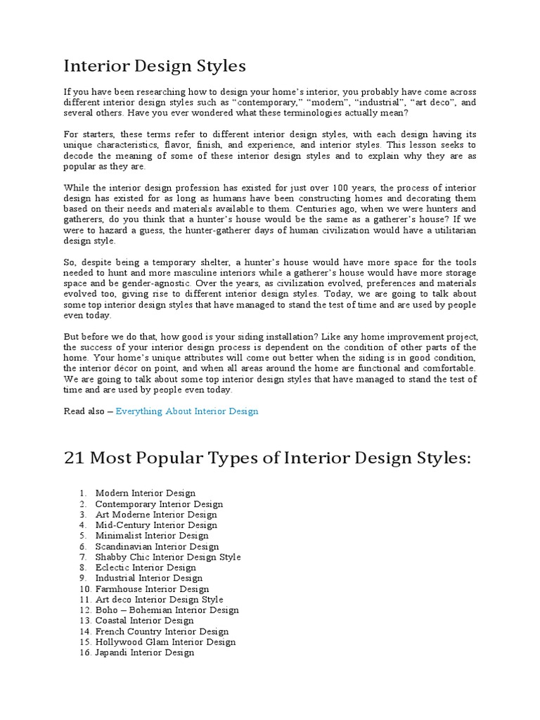 Types of Interior Design | PDF | Interior Design | Minimalism