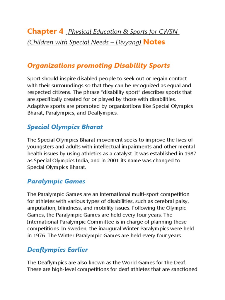 Physical Education & Sports For CWSN (Children With Special Needs ...