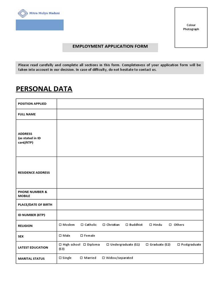 A Comprehensive Application: An Employment Application Form for PT ...
