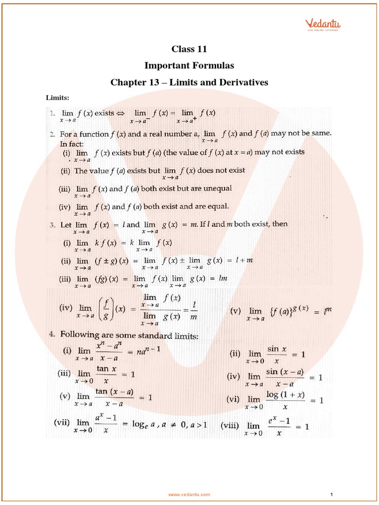Class 11 Maths Formula Chapter 13 | PDF