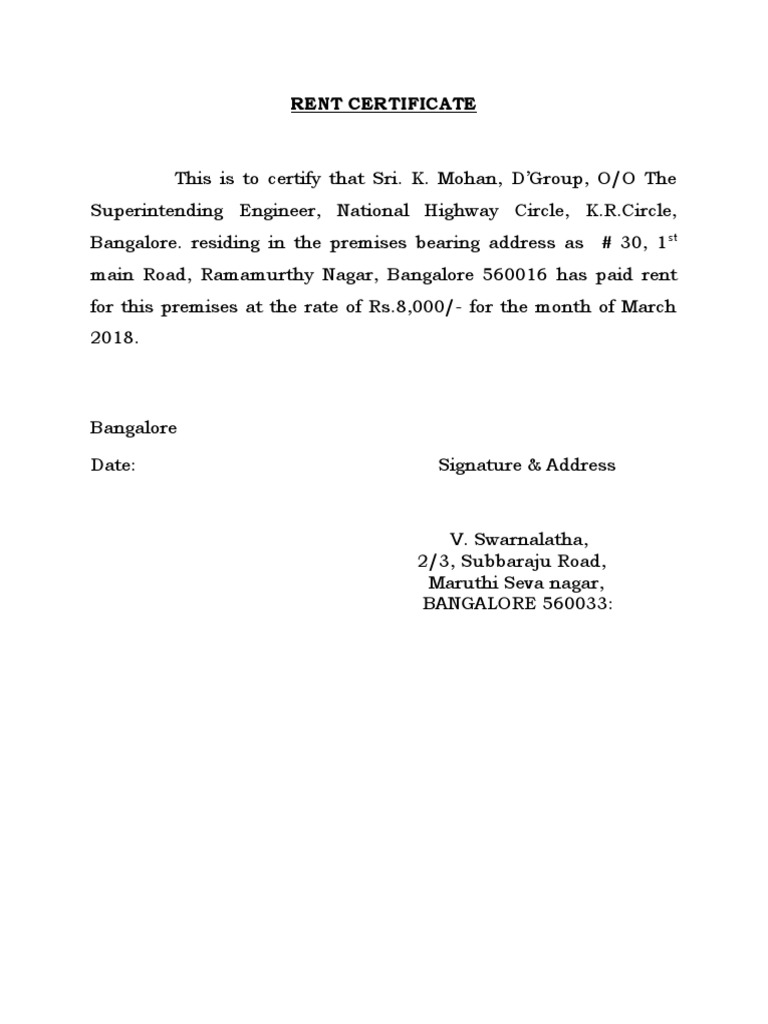 Rent Certificate | PDF
