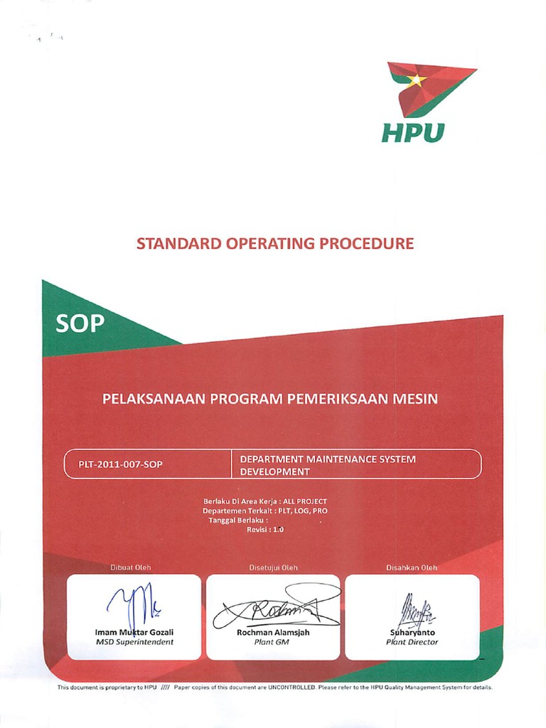PLT-2011-007-SOP-Pelaksanan Program Pemeriksaan Mesin | PDF