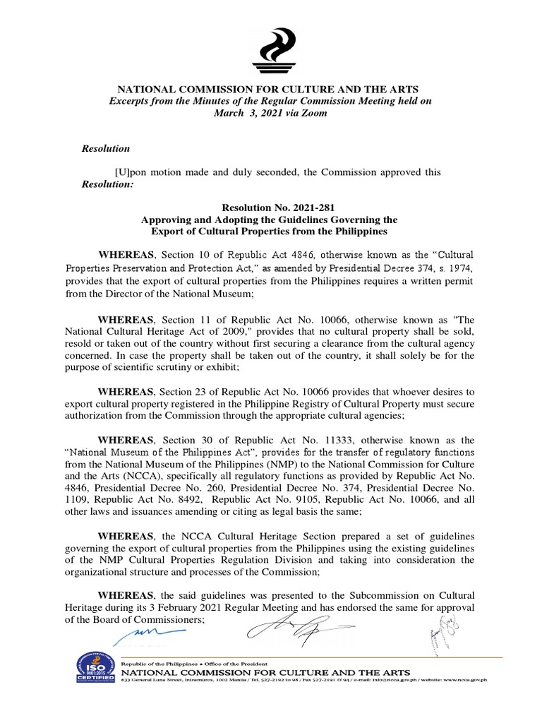 Resolution No. 2021 281 Approving and Adopting The Guidelines Governing ...