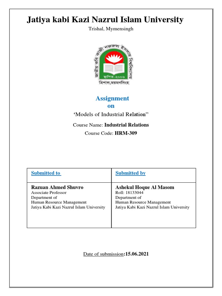 Dunlop's Model, Conflict Model, Social Action Model, Human Relation ...