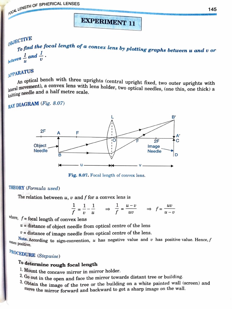 Focal Length of Convex Lens by Plotting The Graph Between U and V | PDF ...
