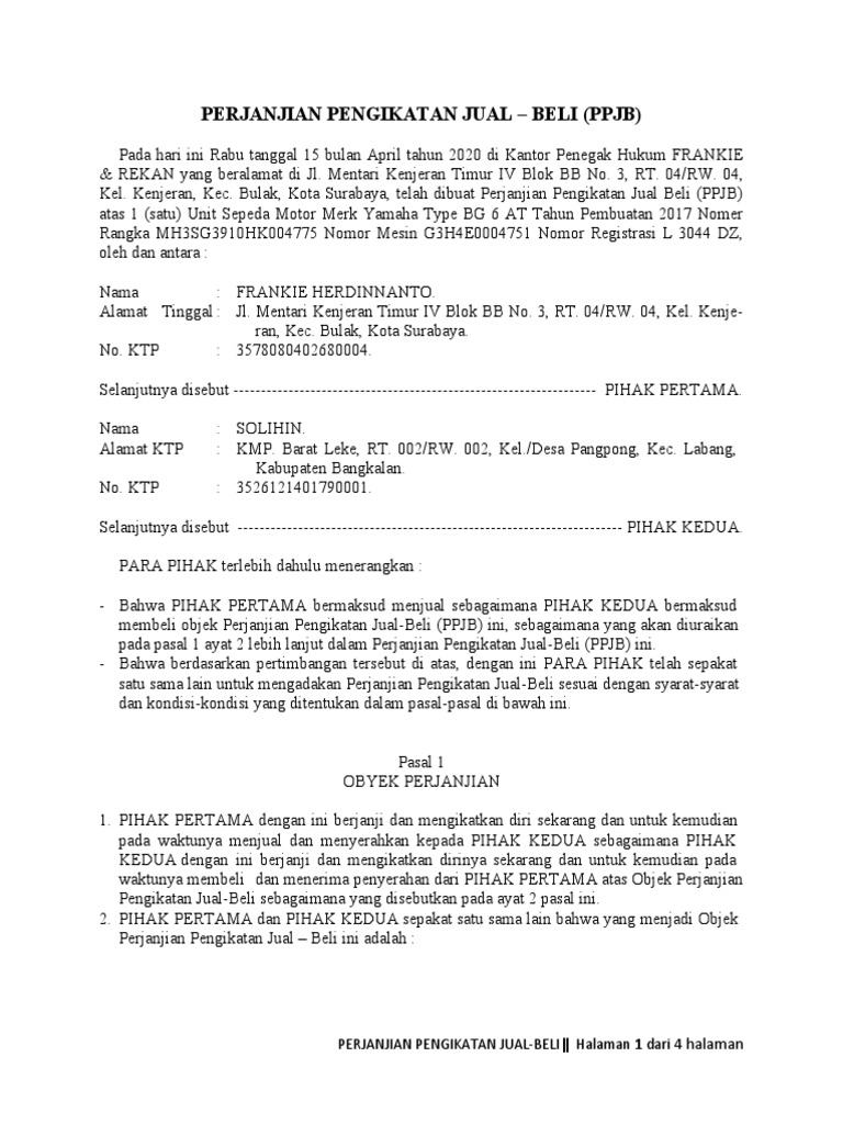 Perjanjian Pengikatan Jual Beli PPJB | PDF | Hukum