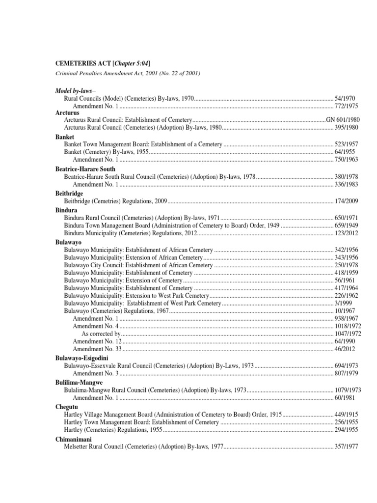 Cemeteries Act | PDF | By Law | Forms Of Government