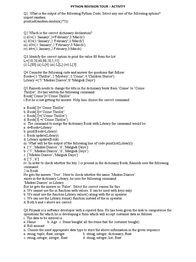 Python Revision Tour | PDF