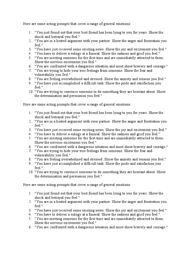 Here Are Some Acting Prompts That Cover A Range of General Emotions ...