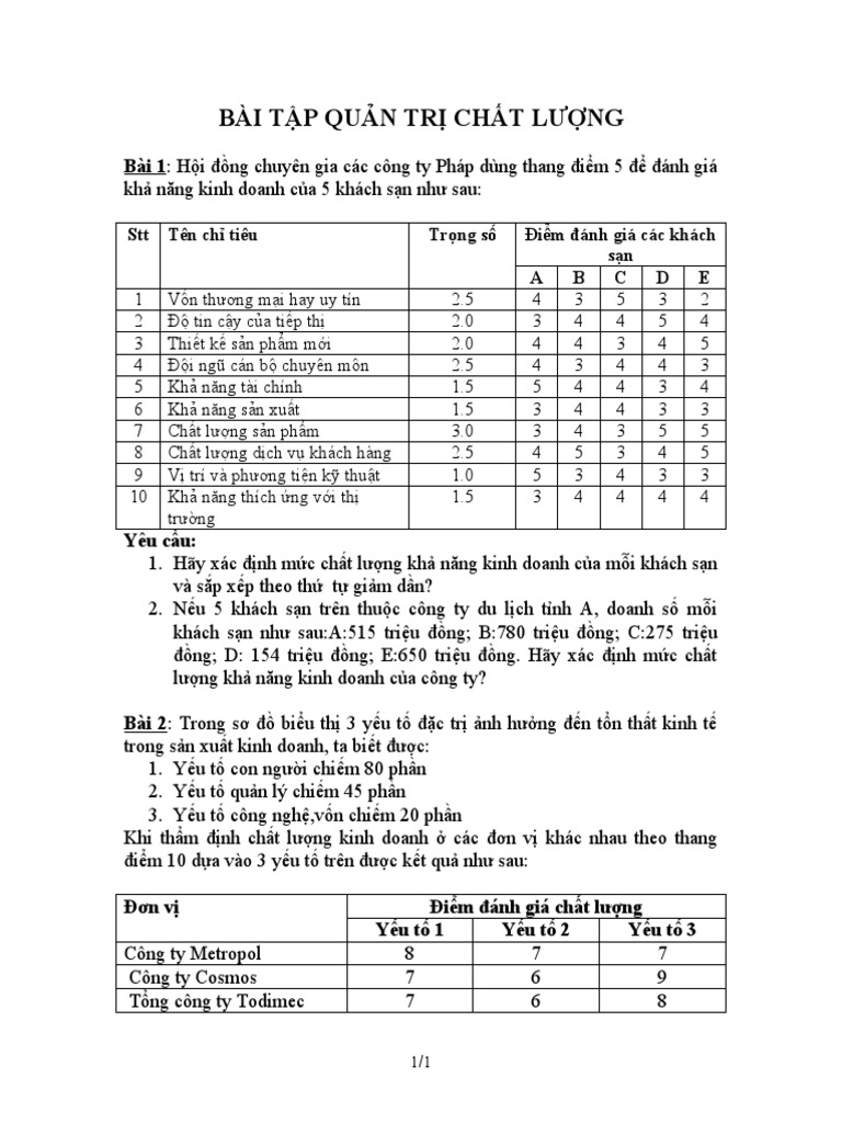 Bai Tap Quan Tri Chat Luong Tu Giai | PDF