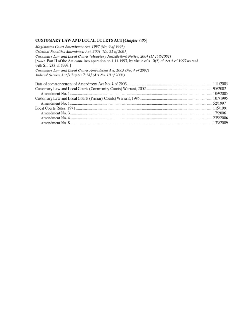 Zimbabwe Customary Law and Local Courts Act Overview | PDF