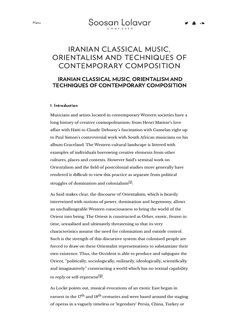 Iranian Classical Music Orientalism And Techniques Of Contemporary
