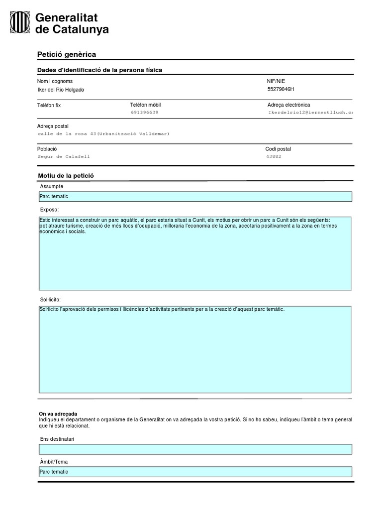 Petició Genèrica: Dades D'identificació de La Persona Física | PDF