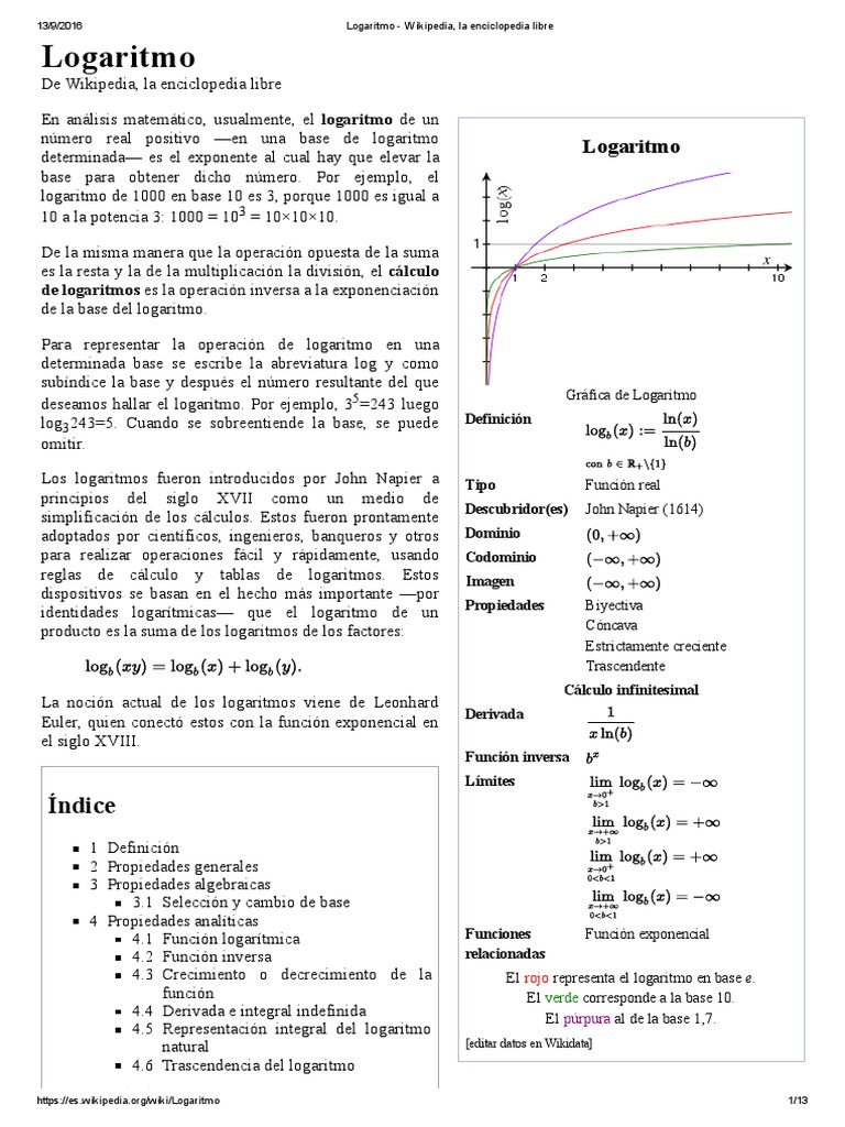 Logaritmo - Wikipedia, La Enciclopedia Libre | PDF | Logaritmo ...