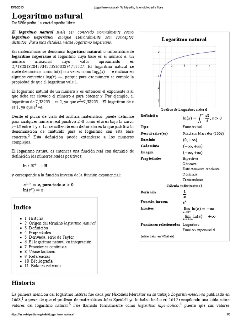 Logaritmo Natural - Wikipedia, La Enciclopedia Libre | PDF | Logaritmo ...