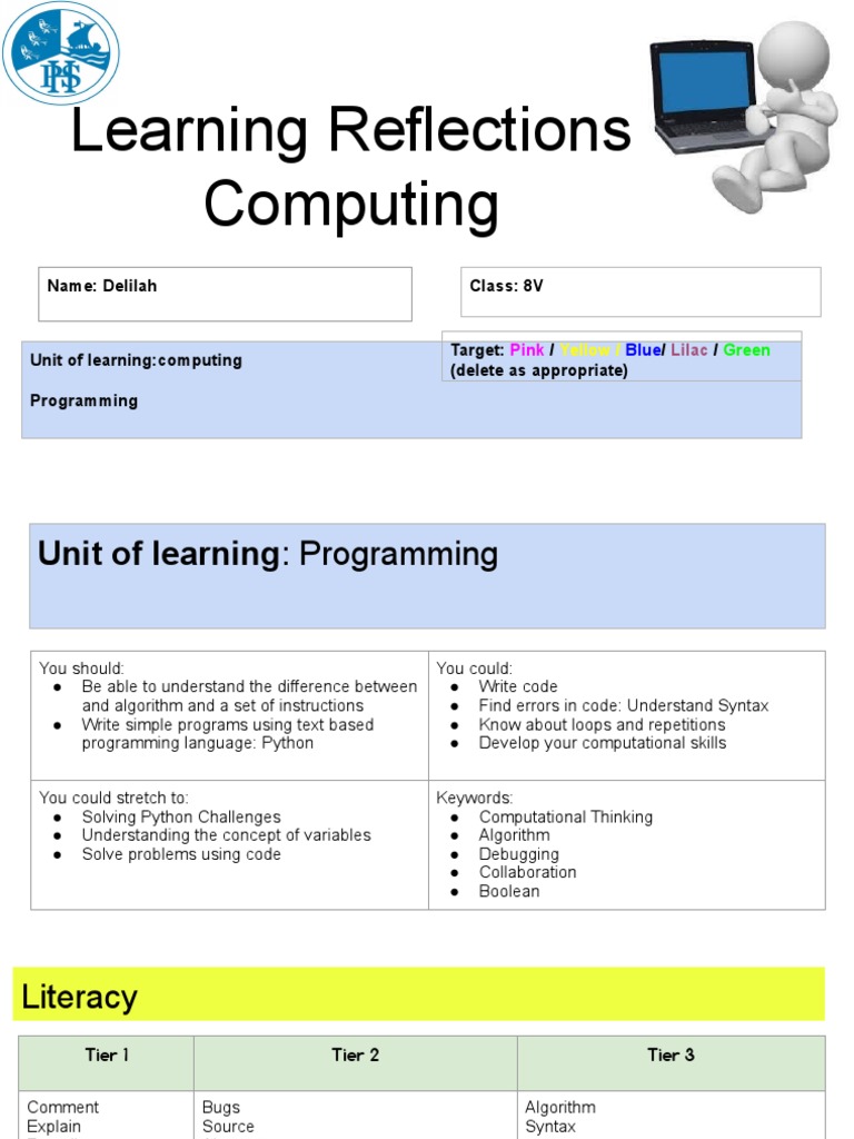 21 - 22 Year 8 LC1 Learning Reflections Programming | PDF | Computer Programming | Systems ...
