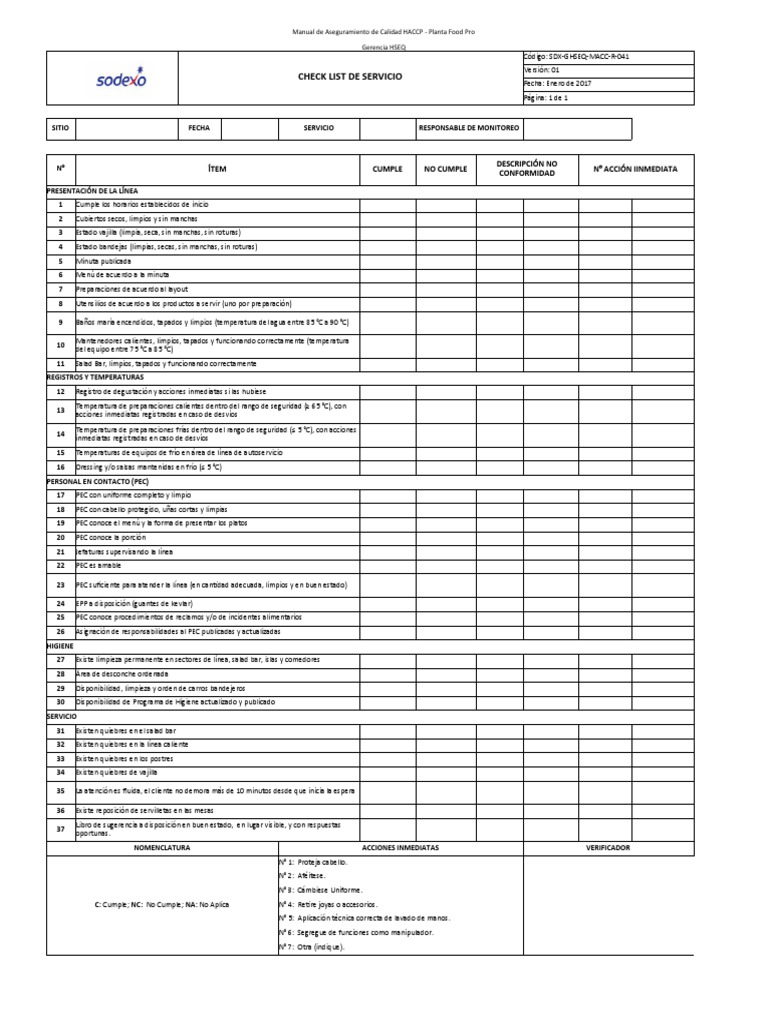 SDX-GHSEQ-MACC-R-041 Check List de Servicio | PDF