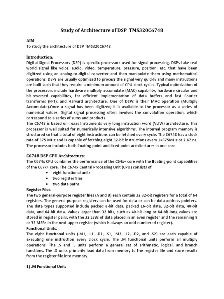 Study of Architecture of DSP TMS320C6748 | PDF | Digital Signal Processor | Central Processing Unit