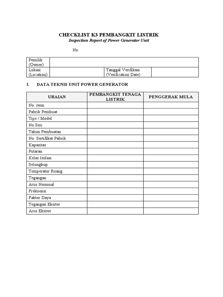 Checklist K3 Pembangkit | PDF