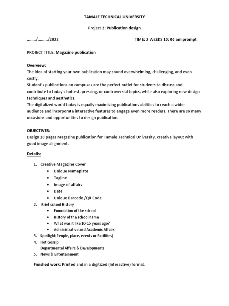 Magazine Design Project for Students | PDF