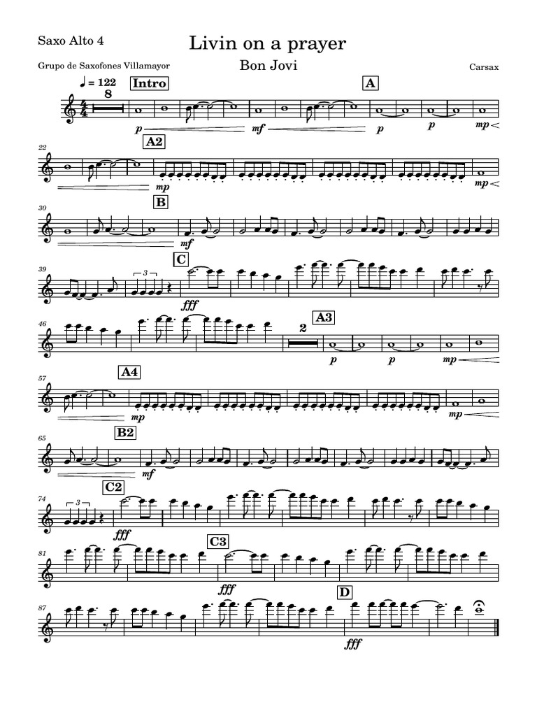 Livin On A Prayer - Grupo - Saxo - Alto - 4 | PDF