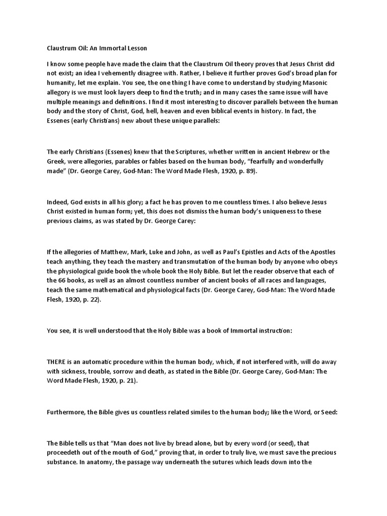 Claustrum Oil | PDF | Jesus | Serpents In The Bible