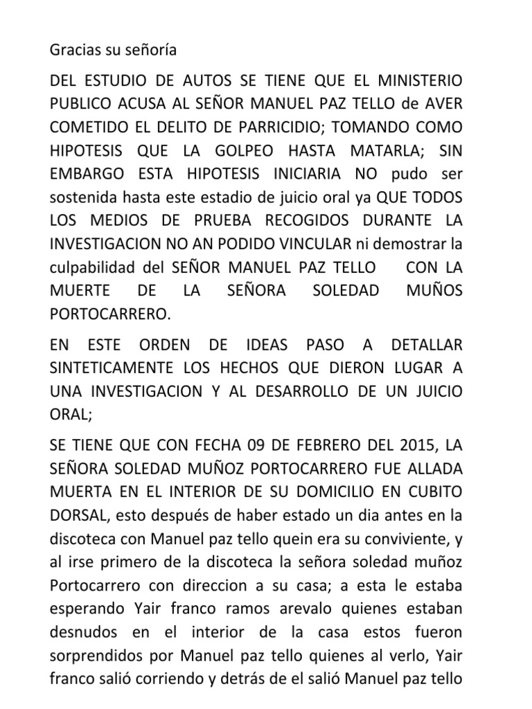 Alegatos de Apertura Manuel Paz Tello | PDF | Muerte | Jurisprudencia médica