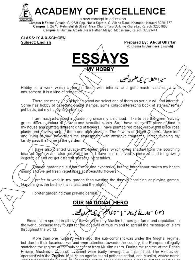 Important Essays For Class IX-X | PDF | Muhammad Ali Jinnah | Literacy