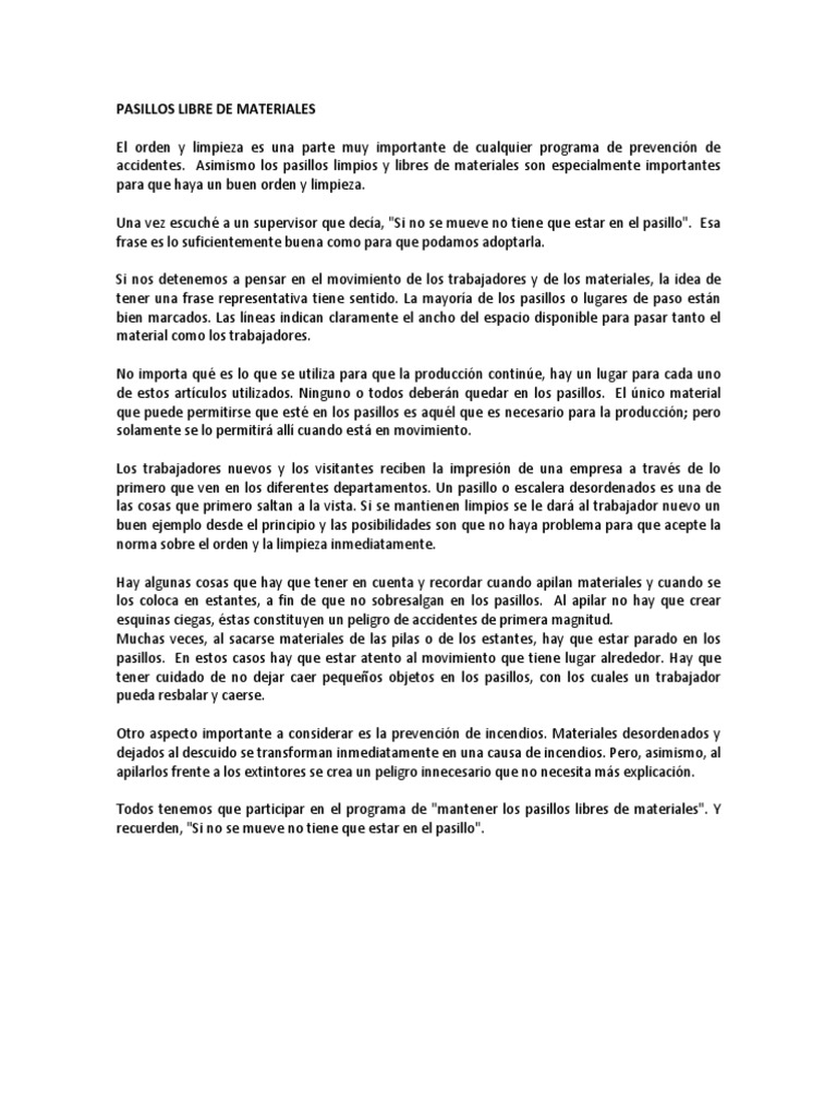 Pasillos Libres de Materiales | PDF