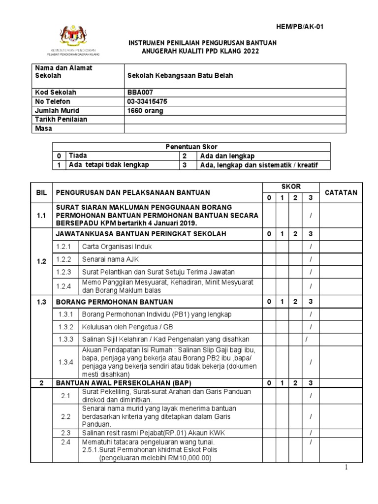 Instrument Pengurusan Bantuan Ak 2022 | PDF
