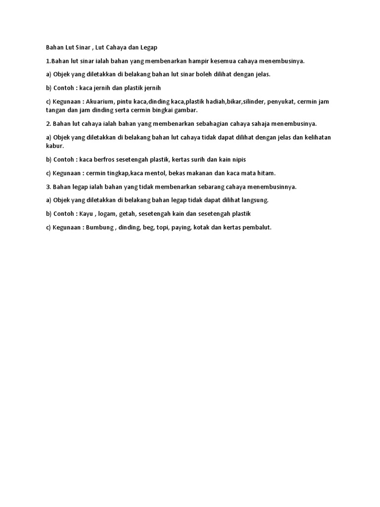 Bahan Lut Sinar | PDF