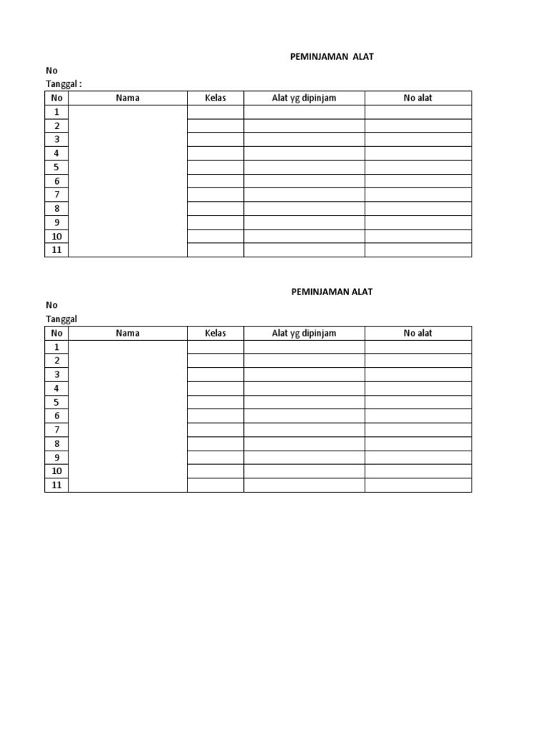 Form Peminjaman Alat Kerja Excel | PDF