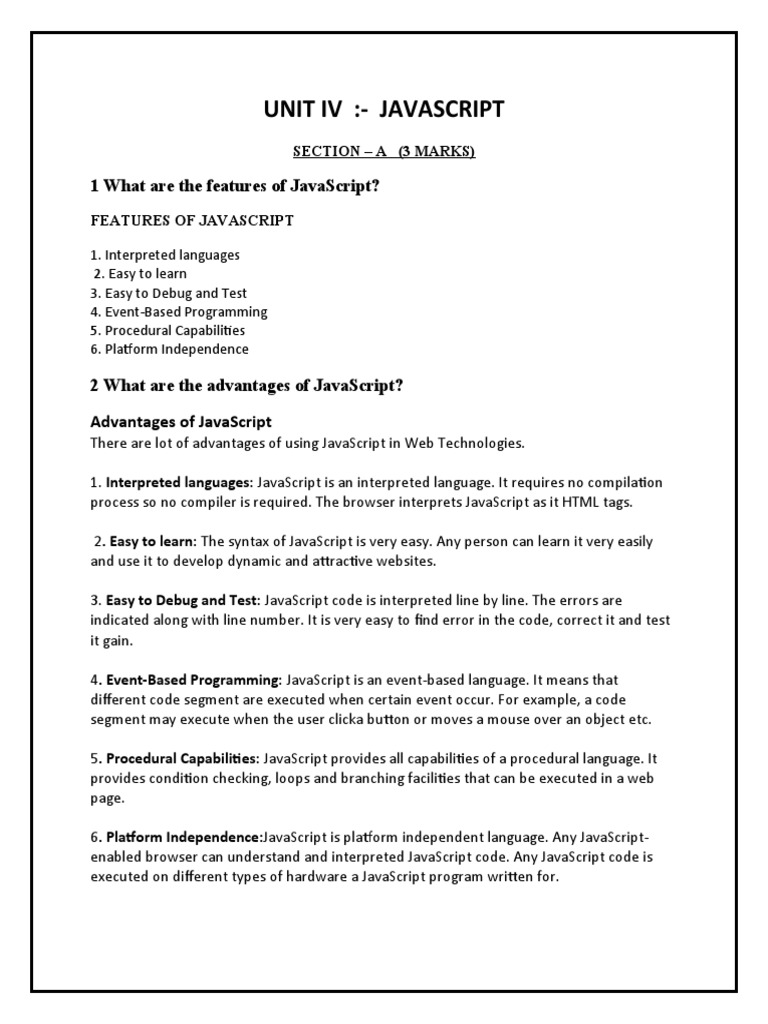 Unit Iv Javascript - Web Technology (I Semester) | Download Free PDF | Control Flow | Java Script