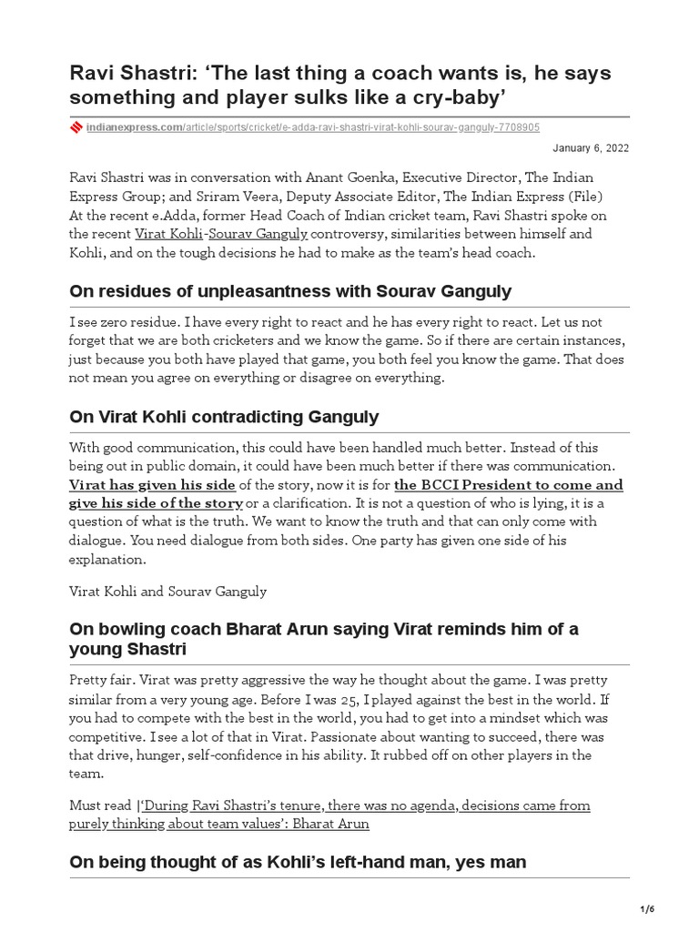 Ravi Shastri The Last Thing A Coach Wants Is He Says Something and ...