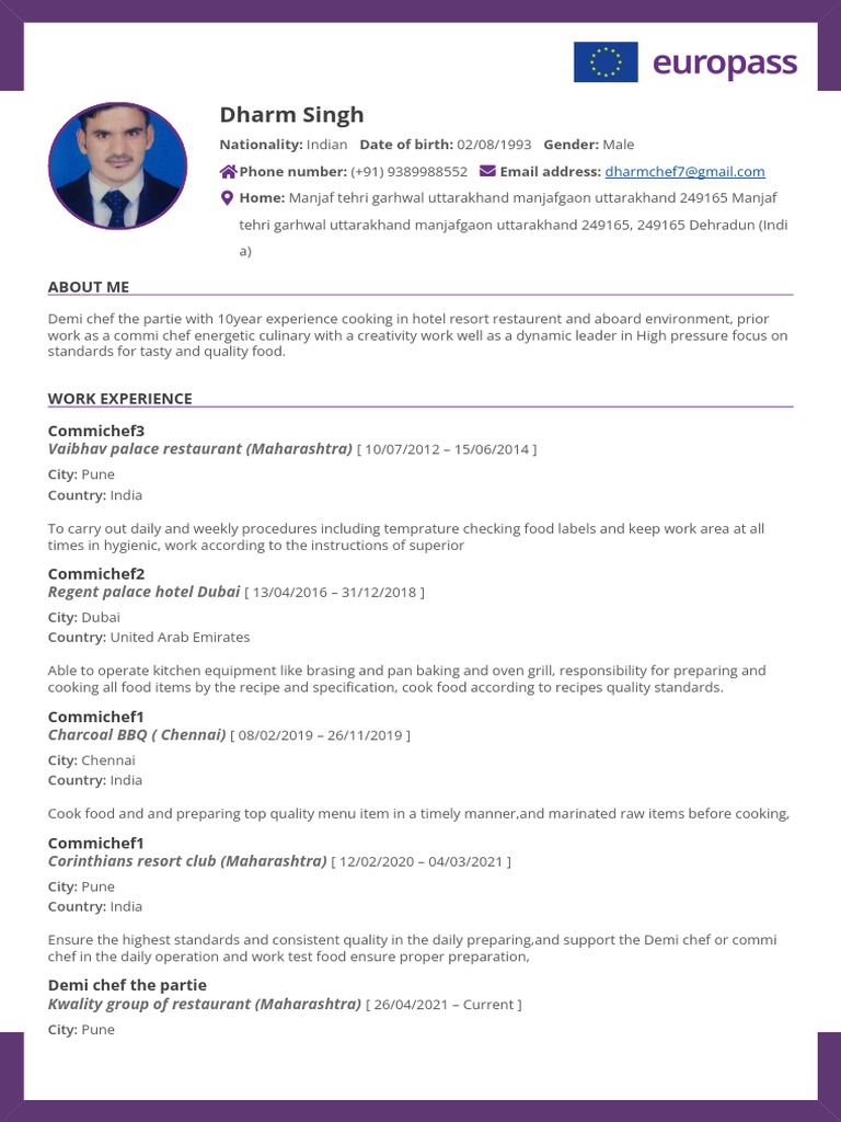 CV - Dharm Singh | Download Free PDF | Chef | Foods