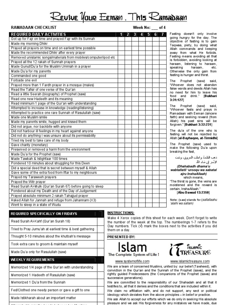 Ramadan Checklist | PDF | Ramadan | Prayer