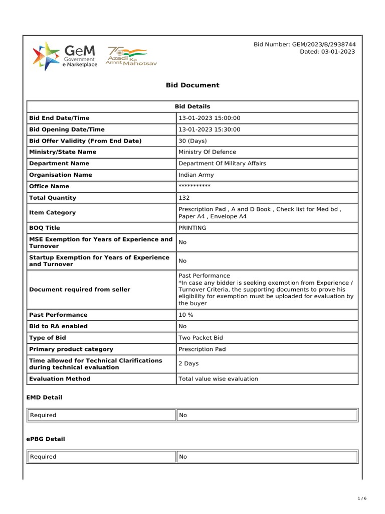 Tenders For Supply of Printing, Prescription Pad, A and D Book, Check List For Med BD, Paper A4 ...