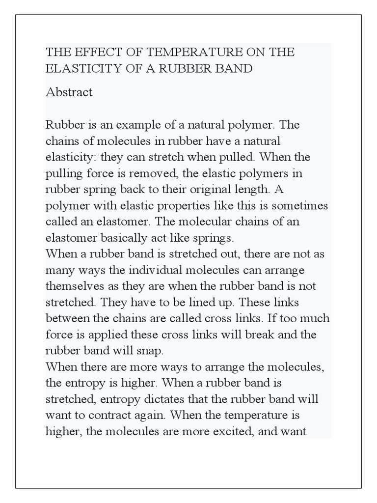 The Effect of Temperature On The Elasticity of A Rubber Band | Download ...