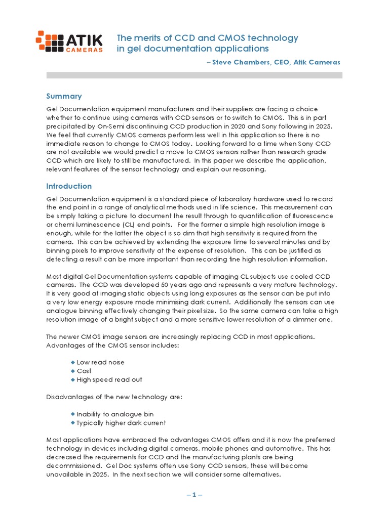 Atik Cameras - White Paper - CCD Vs CMOS in Gel Doc Applications ...